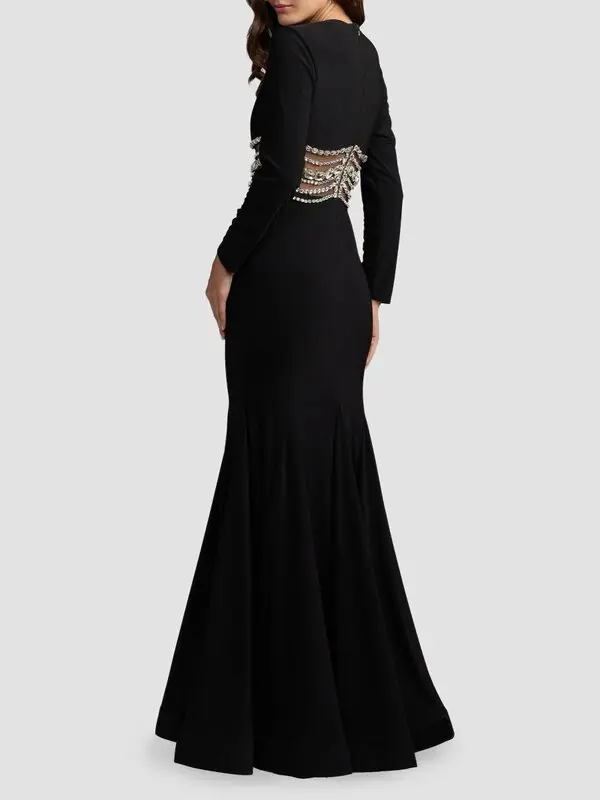 Mac Duggal Crystal-embellished Sheer Jersey Trumpet Gown