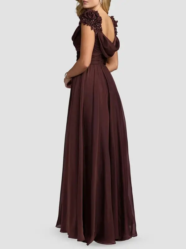 Mac Duggal Beaded Chiffon Cap-sleeve Gown