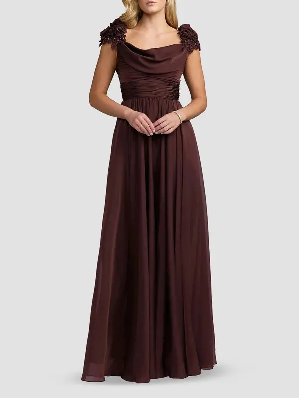 Mac Duggal Beaded Chiffon Cap-sleeve Gown