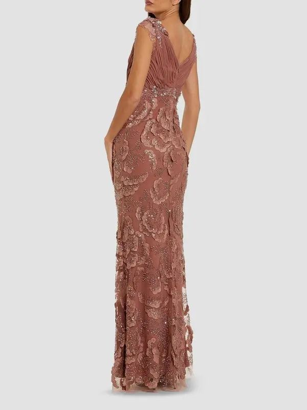 Mac Duggal Petite Floral-appliqué Embellished Chiffon Column Gown