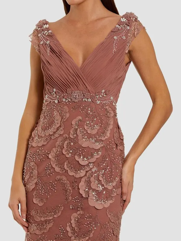 Mac Duggal Petite Floral-appliqué Embellished Chiffon Column Gown
