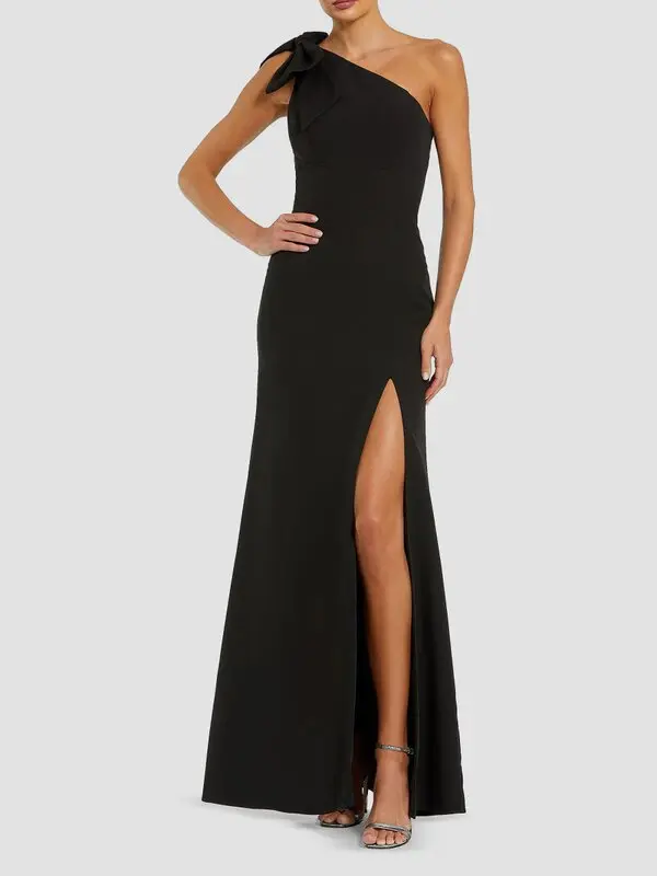 Mac Duggal Petite Bow-detail Crepe One-shoulder Gown