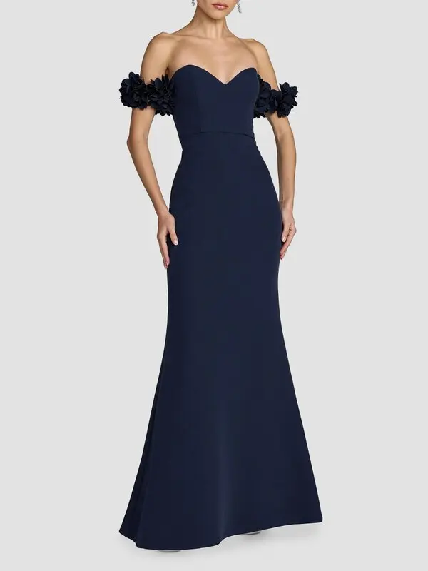 Mac Duggal Petite 3d Floral Crepe Off-the-shoulder Mermaid Gown - Midnight