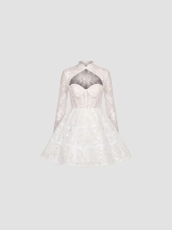 Mac Duggal Embellished Floral Lace Mini Dress