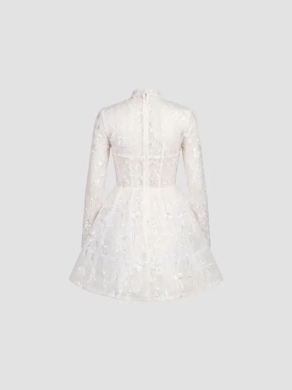 Mac Duggal Embellished Floral Lace Mini Dress