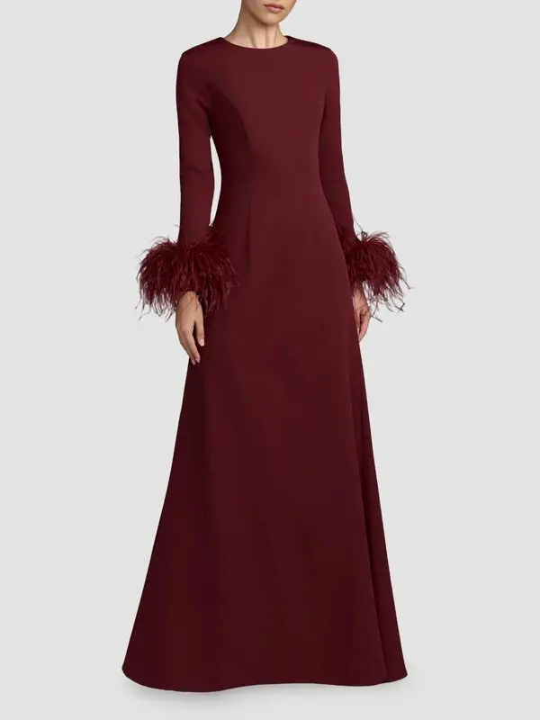 Mac Duggal Crêpe Feather-cuff A-line Gown