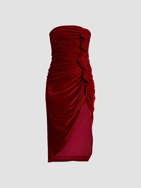 Bcbgmaxazria Ruffled Velvet Strapless Minidress - Chilli Pepper