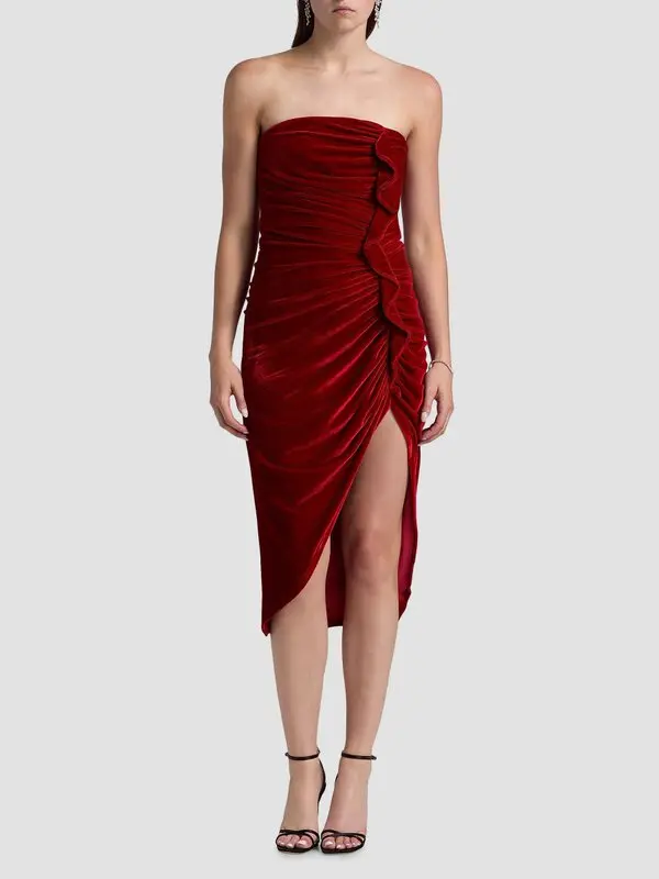 Bcbgmaxazria Ruffled Velvet Strapless Minidress