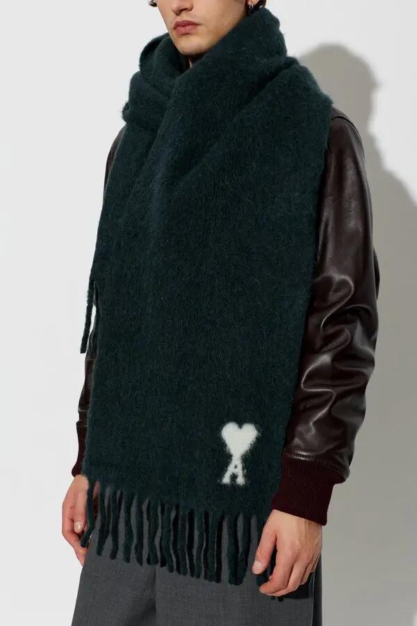 AMI Paris Wool Scarf With Logo