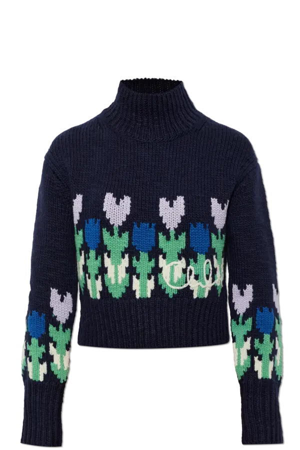 Chloé Wool Turtleneck Sweater With A Floral Motif