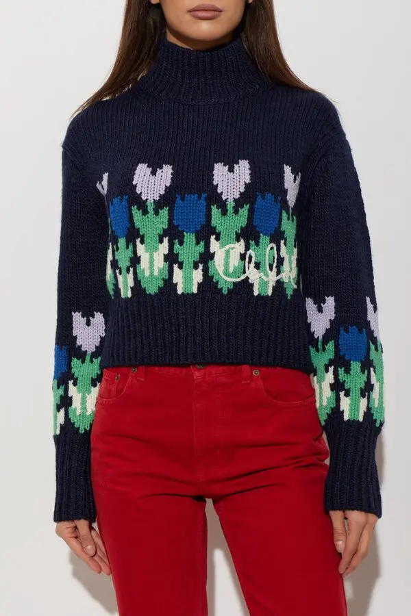 Chloé Wool Turtleneck Sweater With A Floral Motif