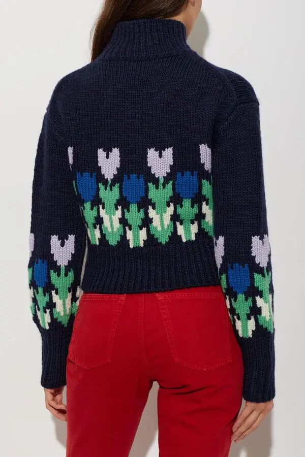 Chloé Wool Turtleneck Sweater With A Floral Motif