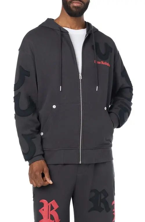 True Religion Tossed Logo Full Zip Hoodie - Phantom