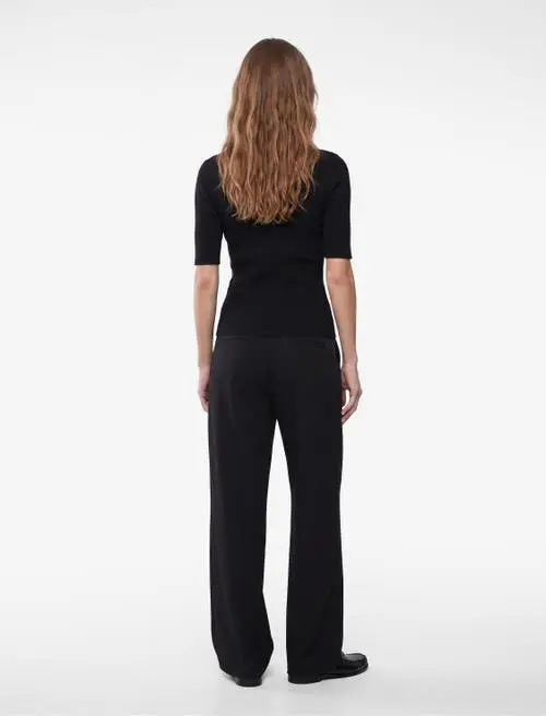 Koton Short Sleeve V Neck Wrap Ribbed Knit Sweater - Black