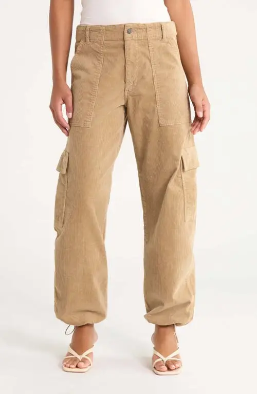 PISTOLA Honor High Waist Drawcord Hem Corduroy Cargo Pants - Camel