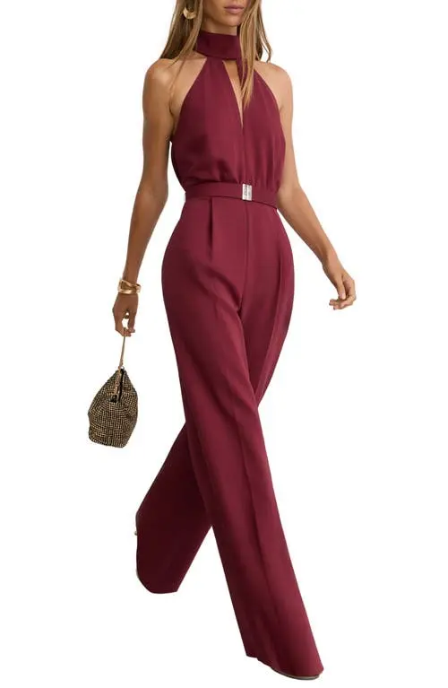 REISS Jodie Halter Neck Wide Leg Jumpsuit - Red