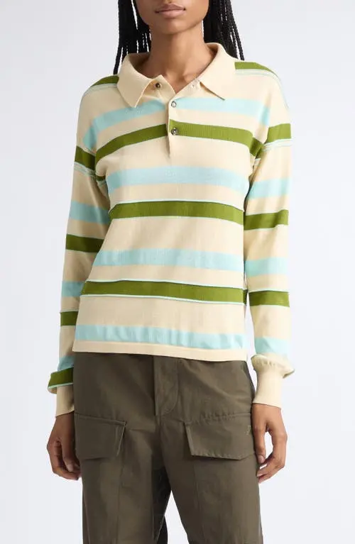 JW Anderson Stripe Long Sleeve Polo - Ivory
