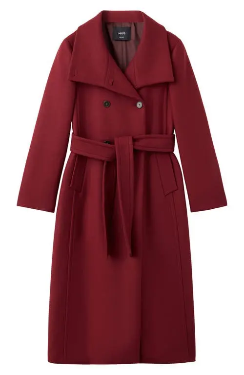 Mango Sirenita Belted Wool Blend Coat - Red