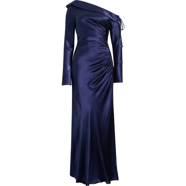 Shona Joy La Lune One-shoulder Long Sleeve Satin Gown