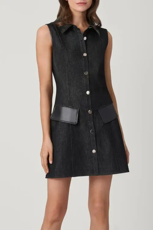 Shoshanna Leather Denim Mixed Media Izzy Dress