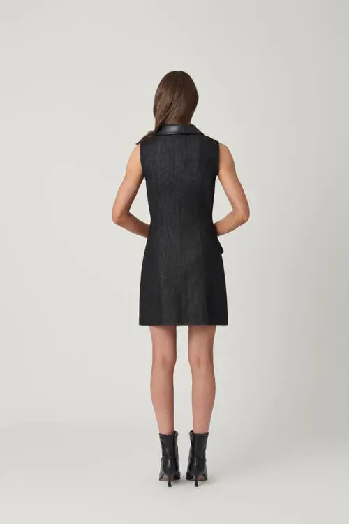 Shoshanna Leather Denim Mixed Media Izzy Dress