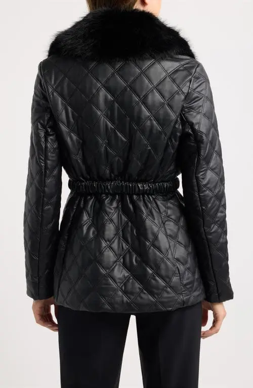 Anne Klein Double Diamond Quilted Jacket With Removable Faux Fur Collar