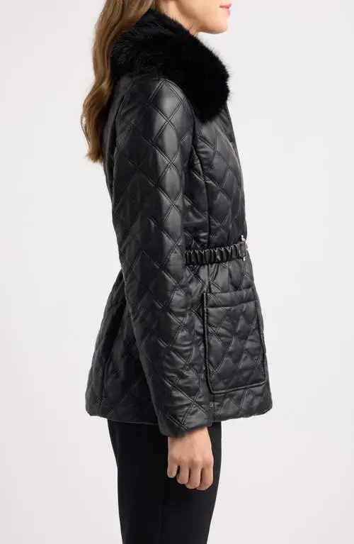Anne Klein Double Diamond Quilted Jacket With Removable Faux Fur Collar