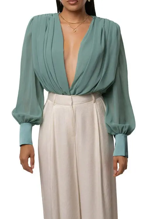 JLUXLABEL Refined Pleated Chiffon Top - Teal
