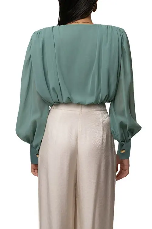 JLUXLABEL Refined Pleated Chiffon Top - Teal