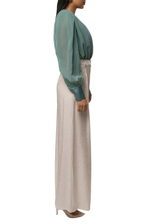 JLUXLABEL Refined Pleated Chiffon Top - Teal
