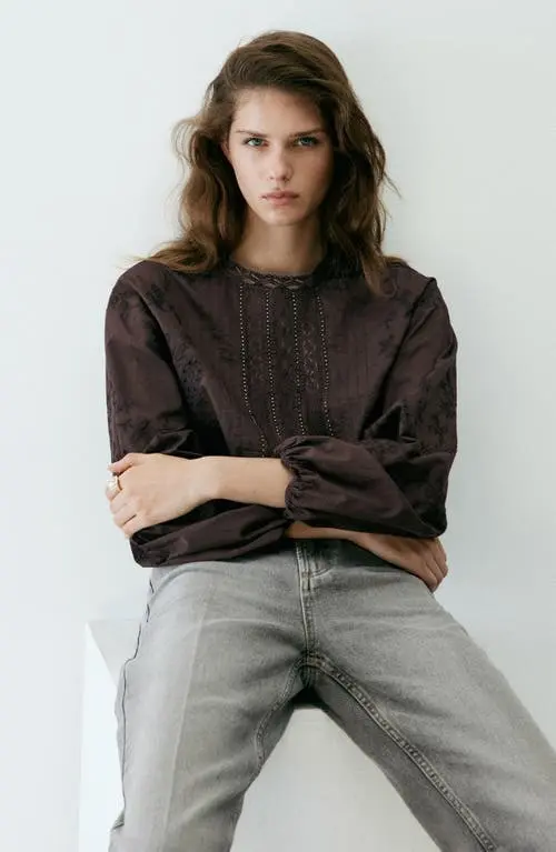 Mango Crystal Embroidered Long Sleeve Shirt