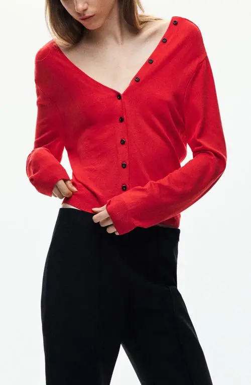Mango Button Front Cardigan - Red