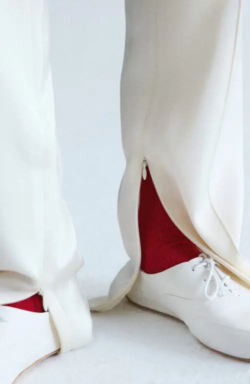 Mango Side Slit Satin Straight Leg Pants