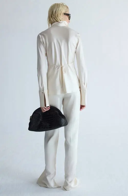 Mango Side Slit Satin Straight Leg Pants