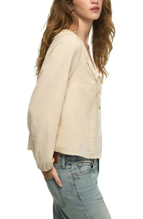 Lucky Brand Embroidered Pintuck Collar Shirt
