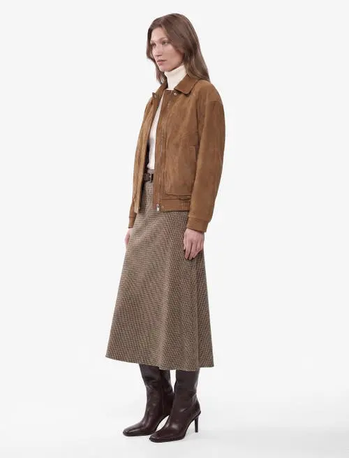 Koton Long Sleeve Pointed Collar Faux Suede Bomber Jacket