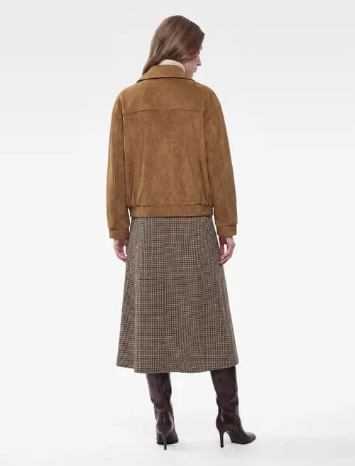 Koton Long Sleeve Pointed Collar Faux Suede Bomber Jacket