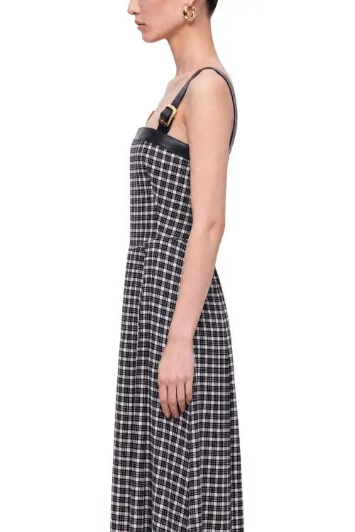 NOCTURNE Buckle Strap Checked Midi Dress