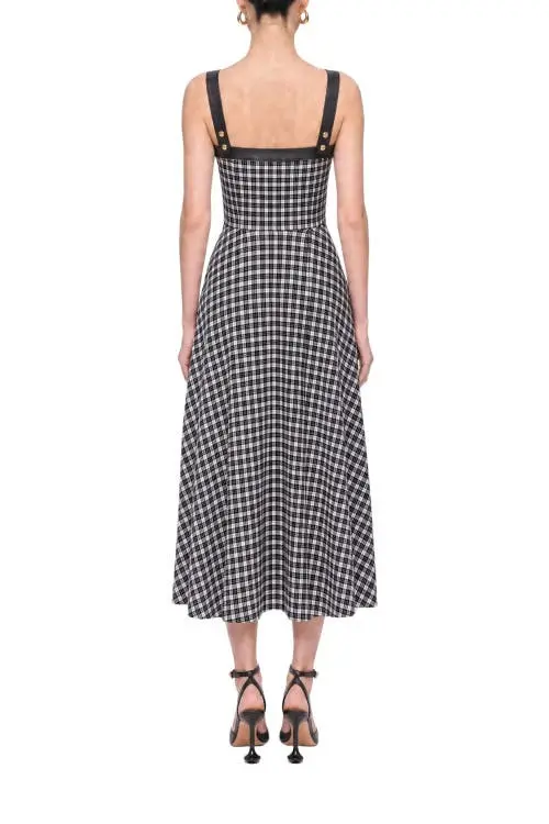 NOCTURNE Buckle Strap Checked Midi Dress