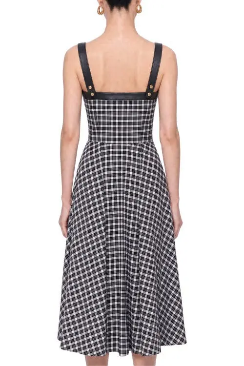 NOCTURNE Buckle Strap Checked Midi Dress