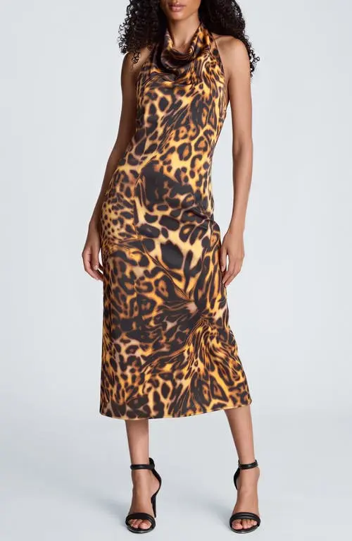 KENNETH COLE COLLECTION Leopard Print Satin Halter Dress