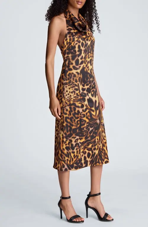 KENNETH COLE COLLECTION Leopard Print Satin Halter Dress