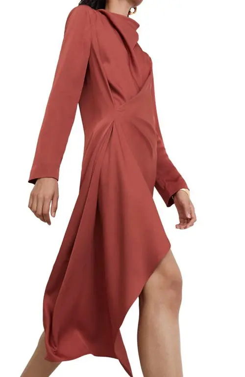 REISS Bethany Cowl Neck Long Sleeve Minidress