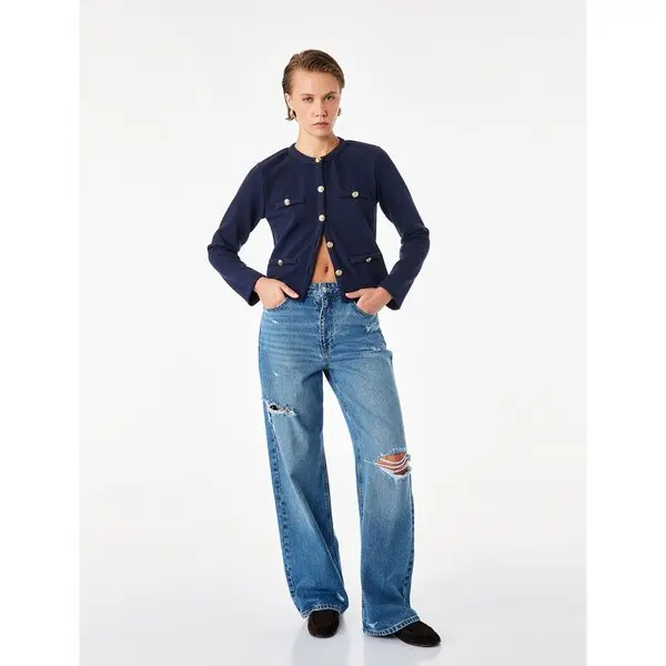 Koton Crew Neck Cardigan - Navy