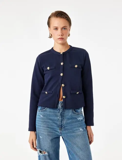 Koton Crew Neck Cardigan - Navy
