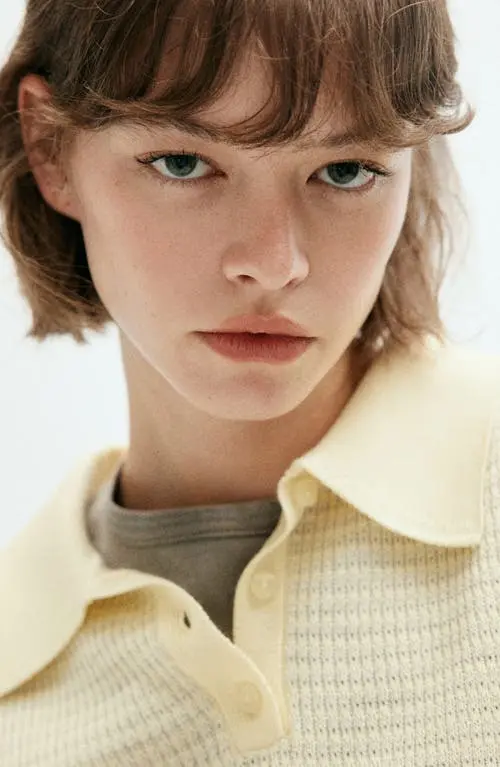 Mango Pointelle Knit Polo Top