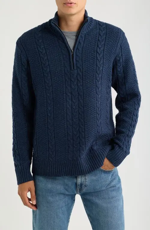 SCHOTT Cable Knit Quarter Zip Sweater - Navy