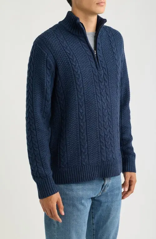 SCHOTT Cable Knit Quarter Zip Sweater - Navy