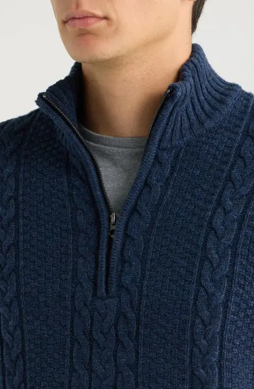 SCHOTT Cable Knit Quarter Zip Sweater - Navy