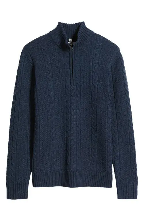 SCHOTT Cable Knit Quarter Zip Sweater - Navy